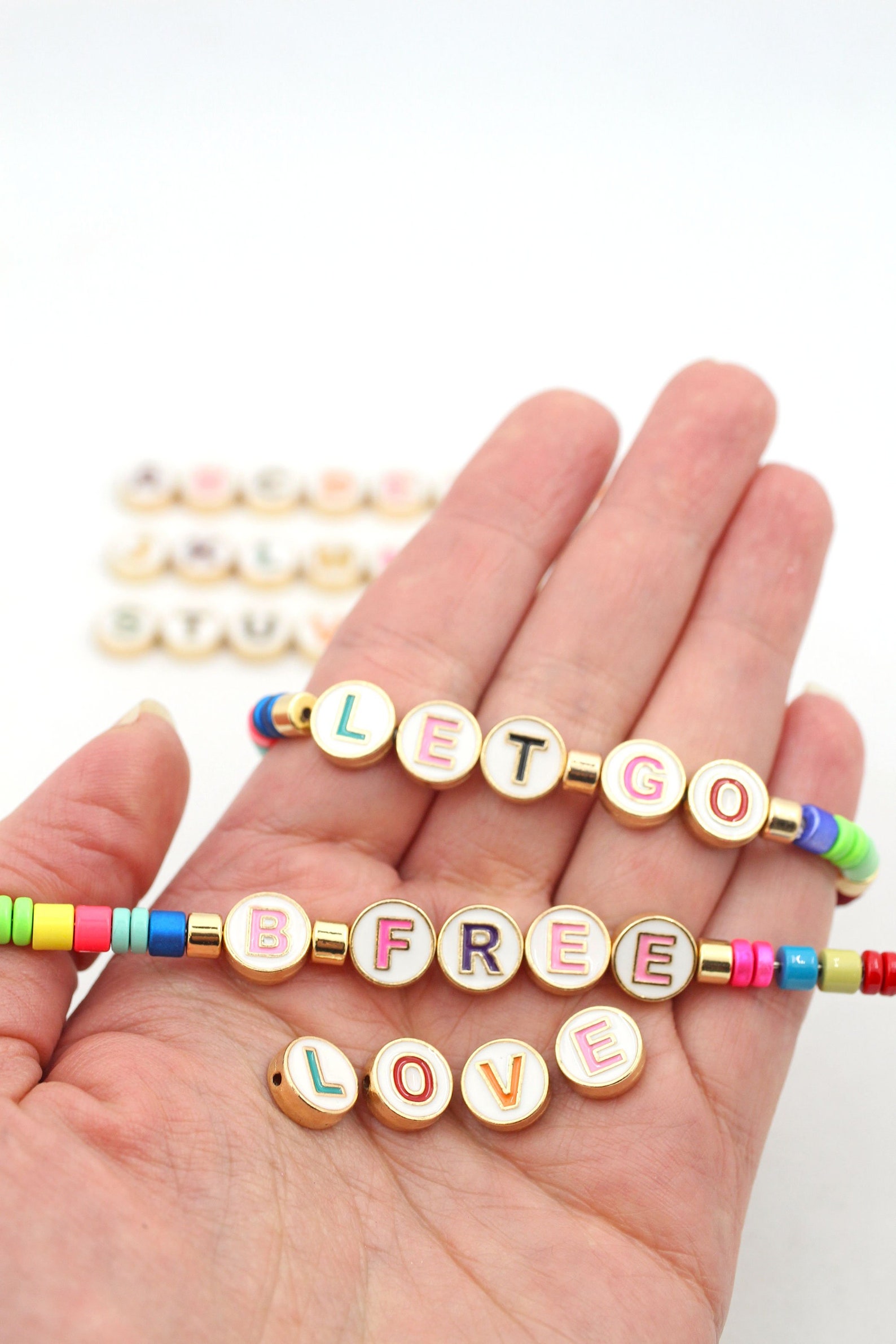 Initial Beads Enamel Letter Beads Round Coin Beads for | Etsy