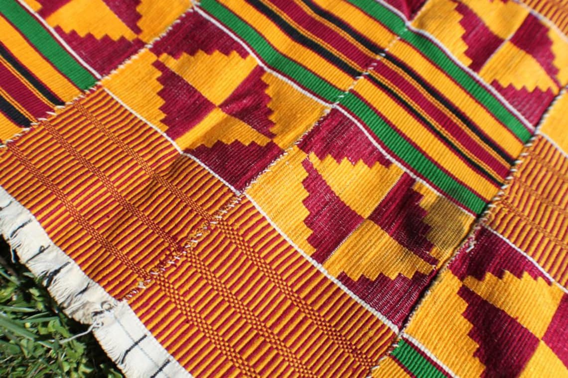 Authentic Vintage Ewe Kente Cloth Yellow Burgundy White | Etsy