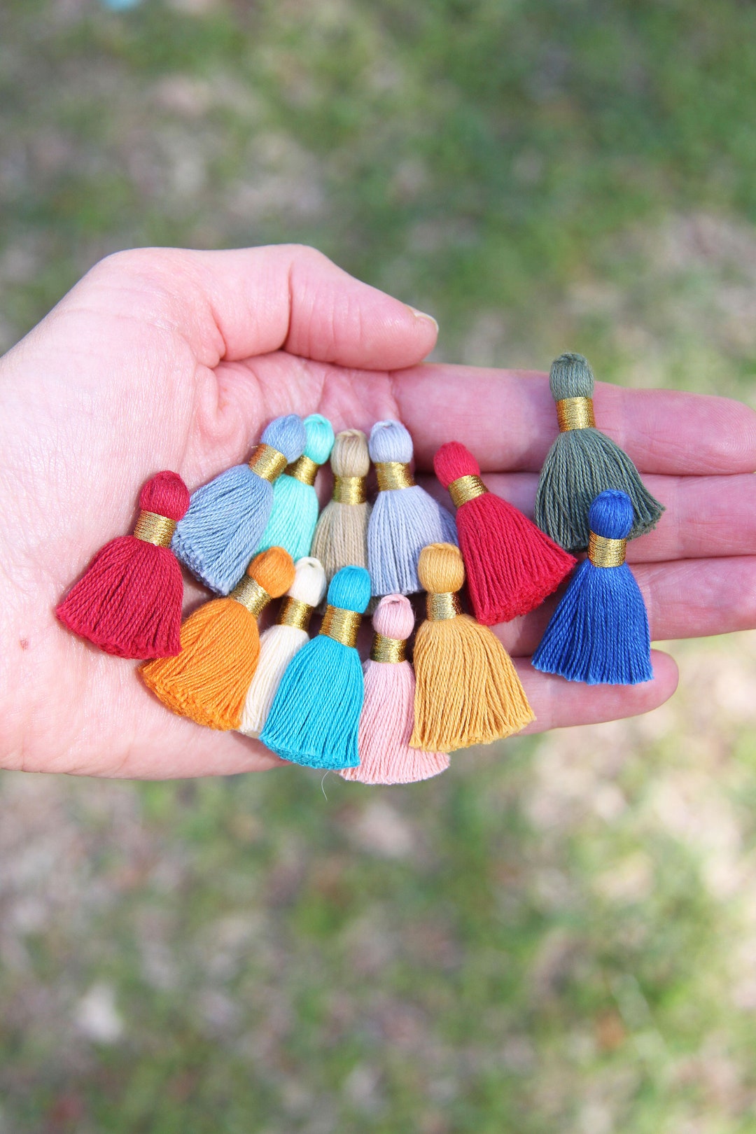 Mini Jewelry Tassels, Fringed Cotton, Gold Binding, Earring Charms, 1. ...