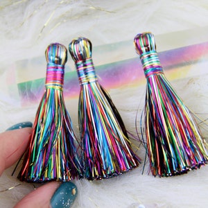 Rainbow Tinsel Tassels, 2.5" Metallic Lurex, Multicolor Fringe Charm ...