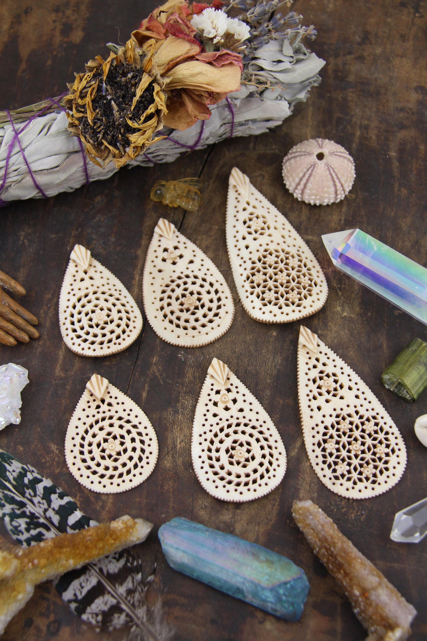 Flowers to Bones: Hand Carved Mandala Style Bone Pendant, Made in India ...