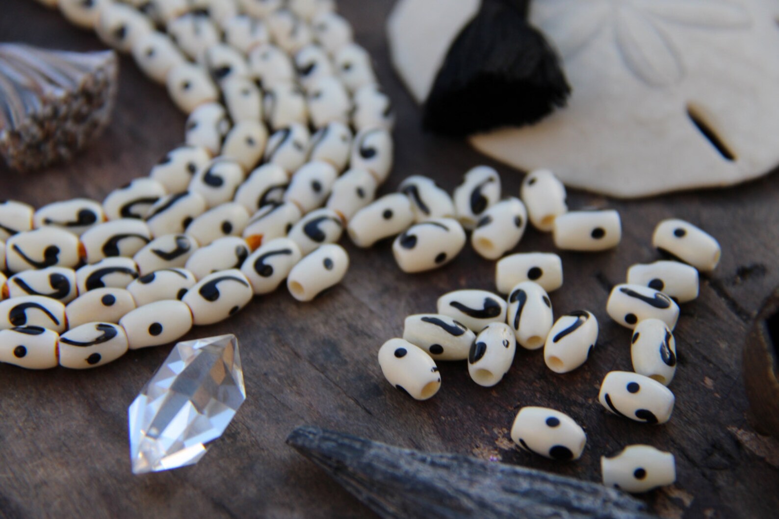 Cream Barrel : Hand Painted Comma Bone Beads, 6x8mm, 22 Large Hole ...
