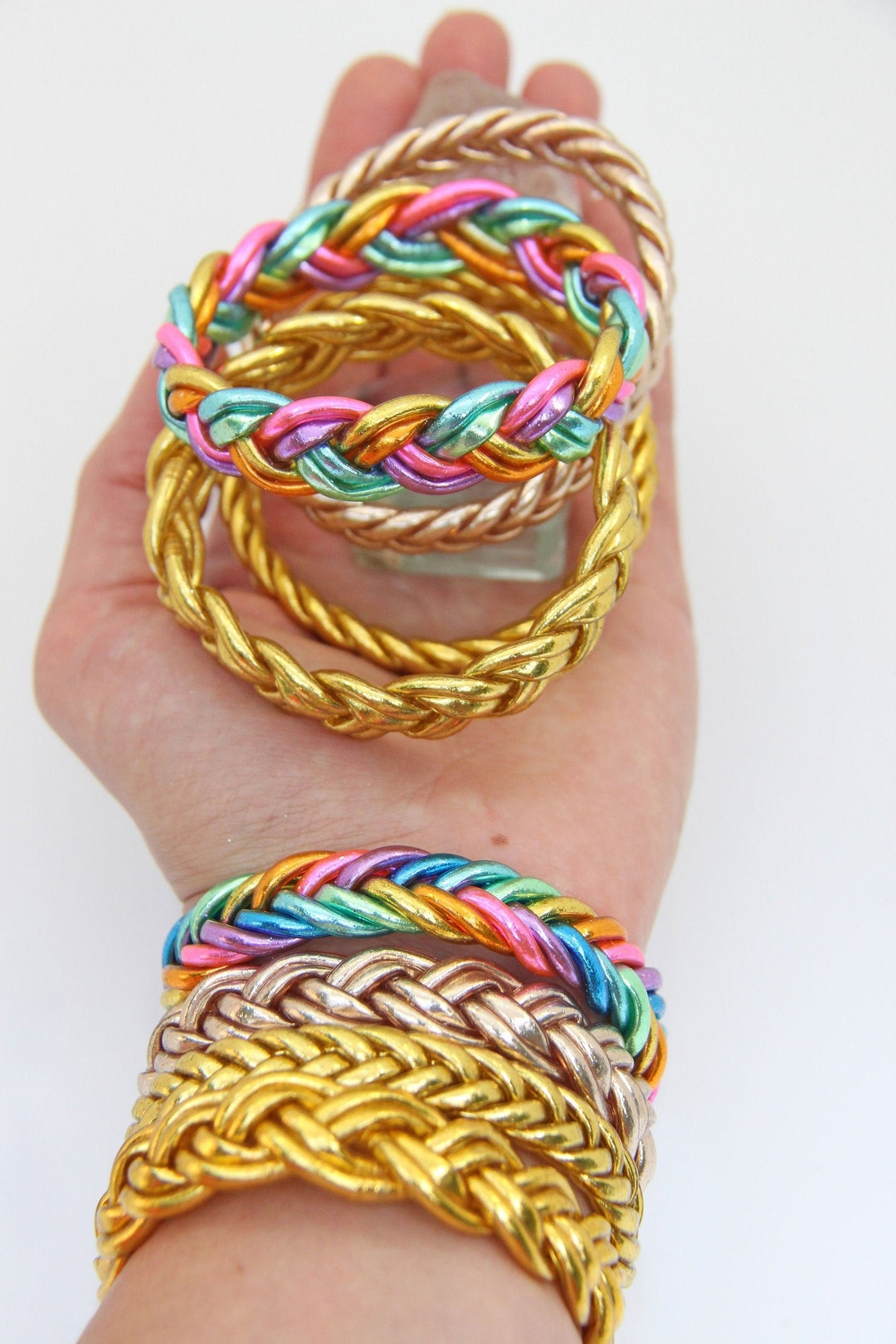 Braided Thai Buddhist Temple Bracelets, Rainbow or Gold, Mantra Bangle ...
