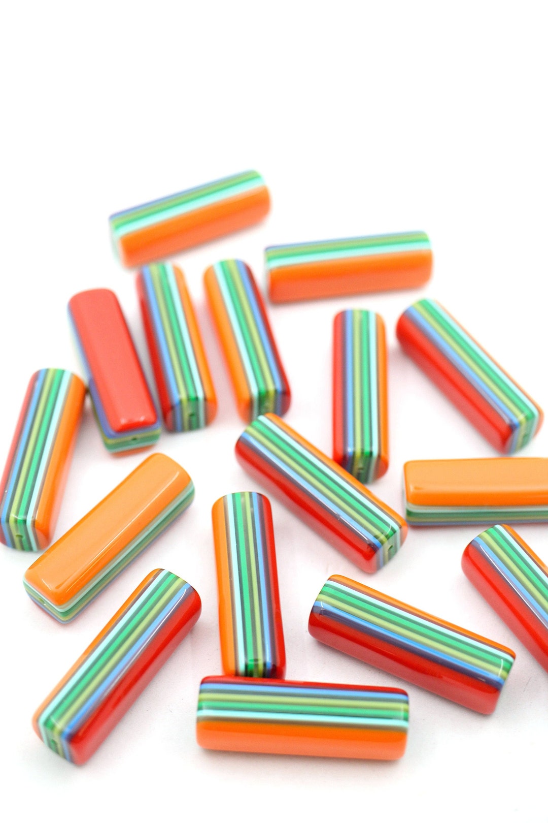 Retro Striped Italian Poly Resin Tube Beads, 12x35mm, 1 Focal Bead ...