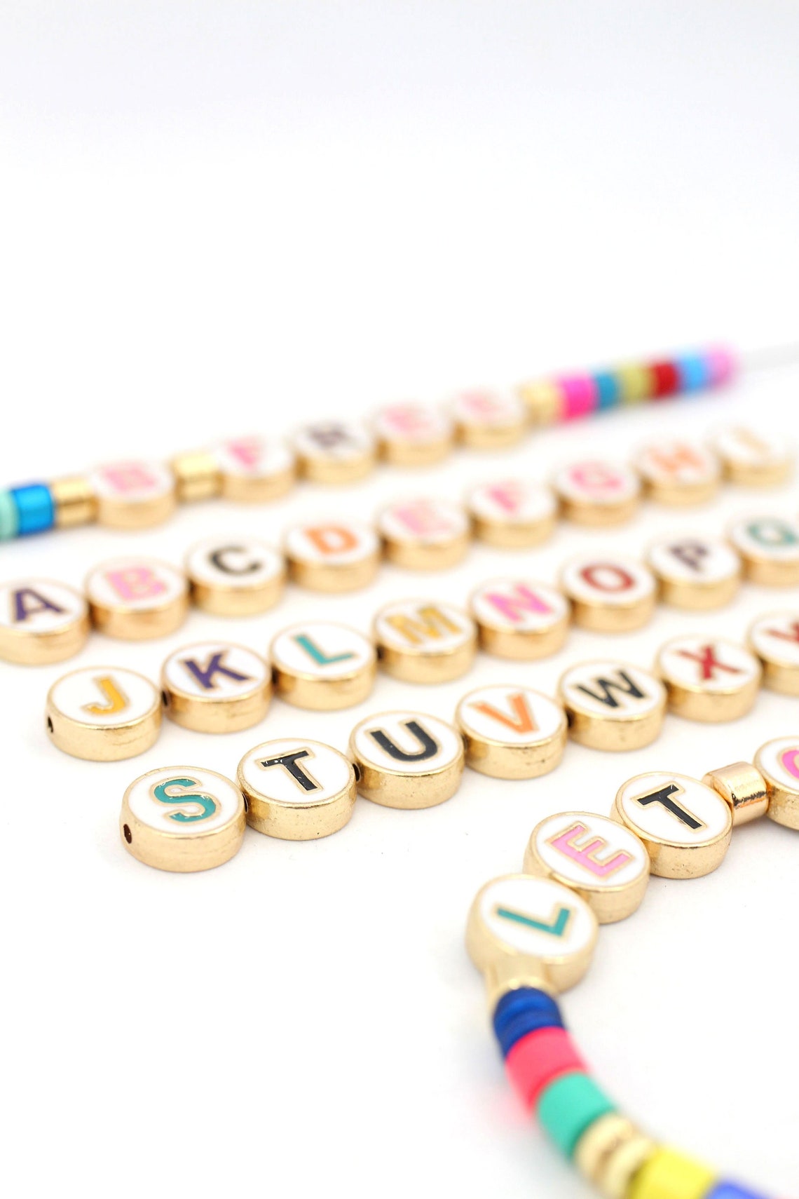 Initial Beads Enamel Letter Beads Round Coin Beads for | Etsy