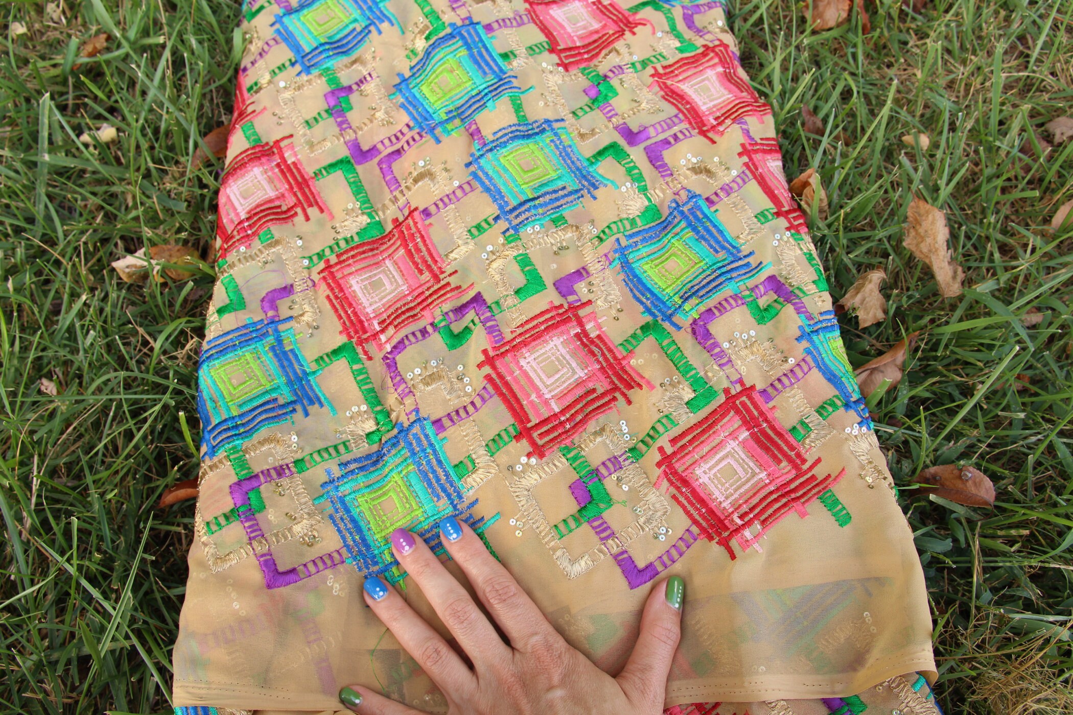 Decadent Diamonds Embroidered Silk Fabric From Rajasthan, India Textile ...