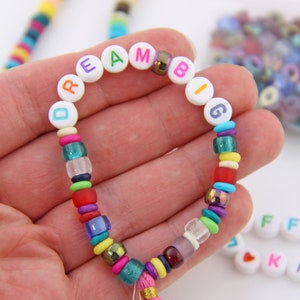 Kids DIY Craft Kit: Make 6 Beaded Name Bracelets, Colorful Heishi Beads ...