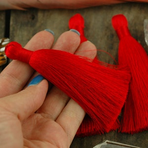 Red Silky Luxe Large Handmade Tassels, 3.5", Designer Quality Jewelry ...