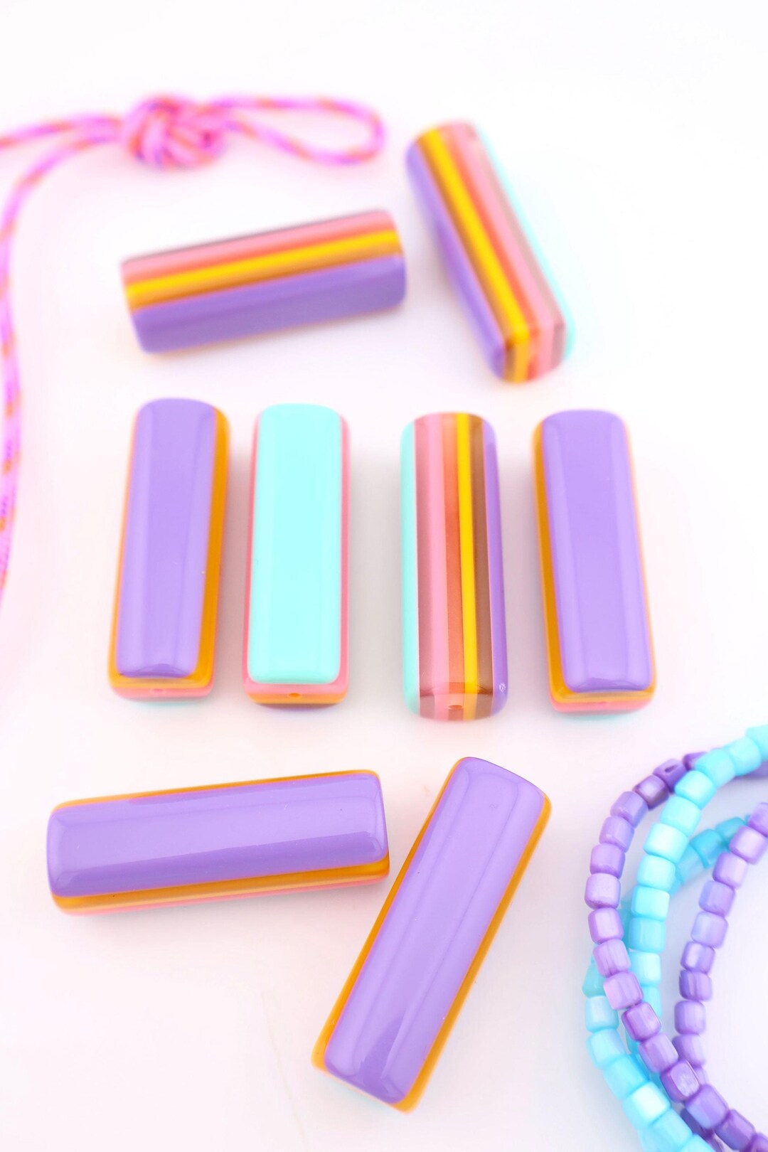 Sherbet Striped Italian Poly Resin Tube Beads, 12x35mm, 1 Focal Bead - Etsy