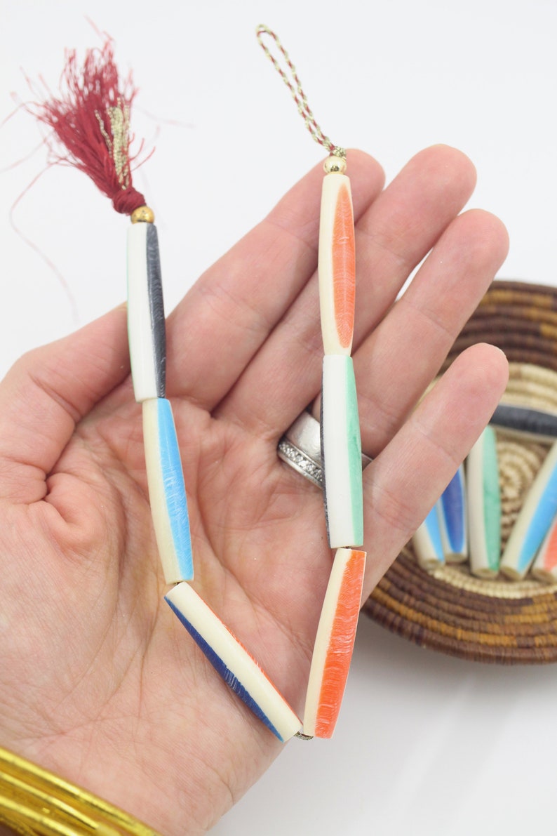 Hairpipe Bone Beads: Multicolor Candy Stripe Tube Beads - Etsy
