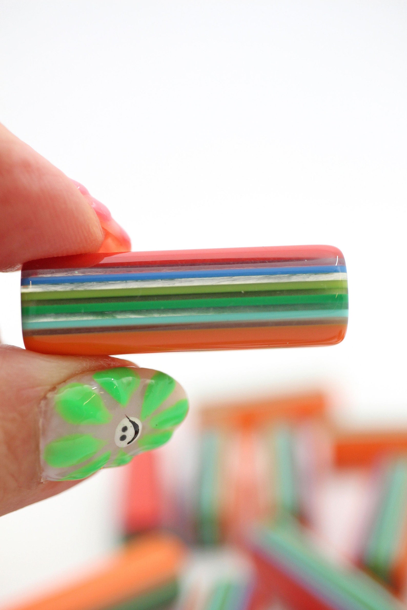 Retro Striped Italian Poly Resin Tube Beads, 12x35mm, 1 Focal Bead ...