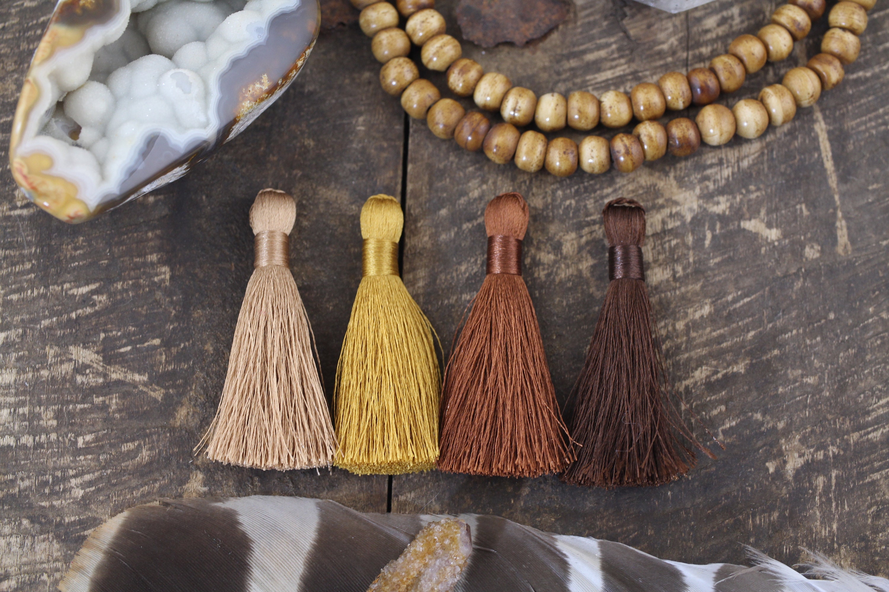Mixed Browns Tassel Pack: 2" Silky Tassels, Tan, Brown, Gold, Silk ...