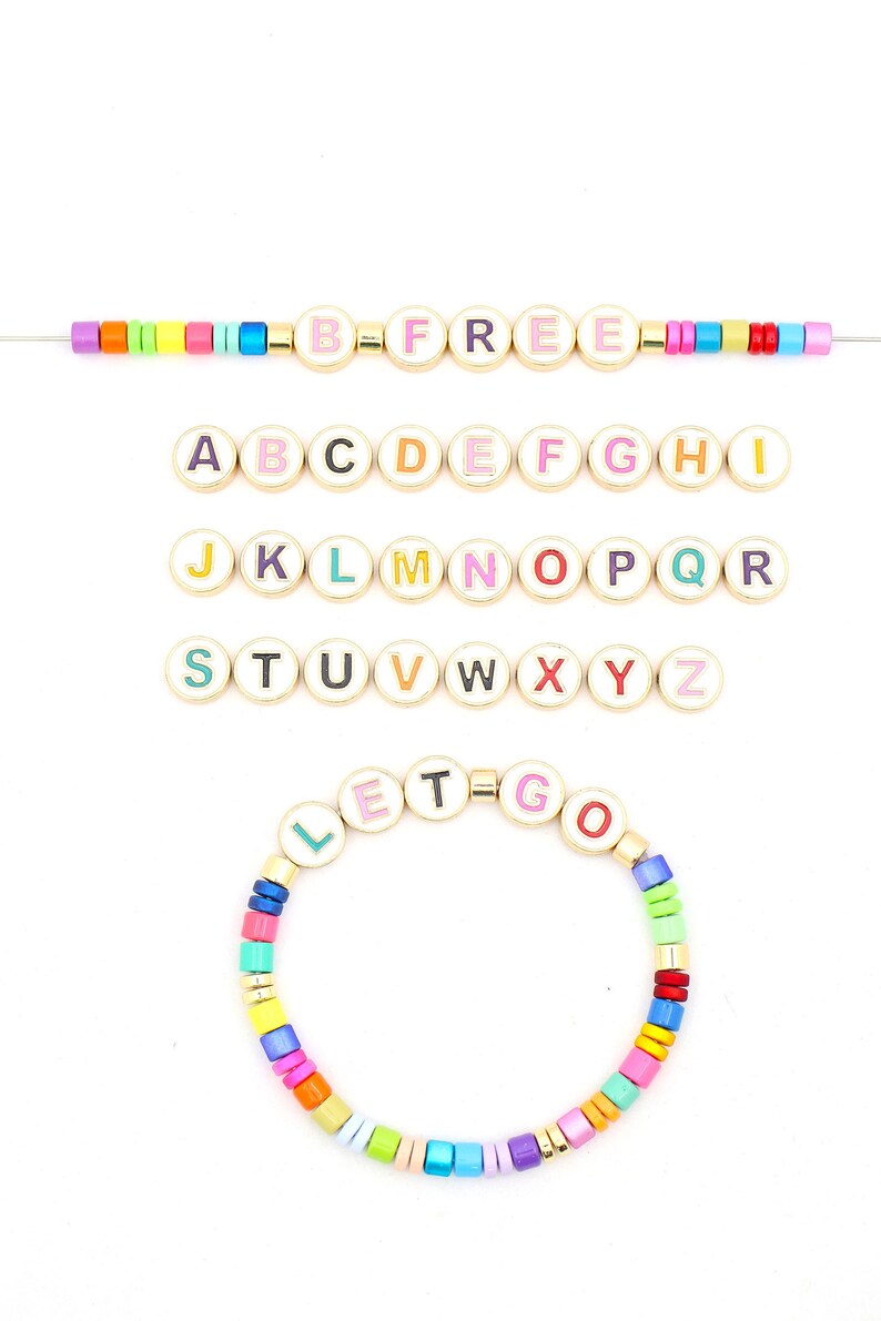 Initial Beads Enamel Letter Beads Round Coin Beads for - Etsy