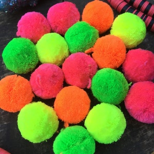 NEON Pom Poms With Loops, Handmade Fabric Ball Charm, One Inch Pompom ...