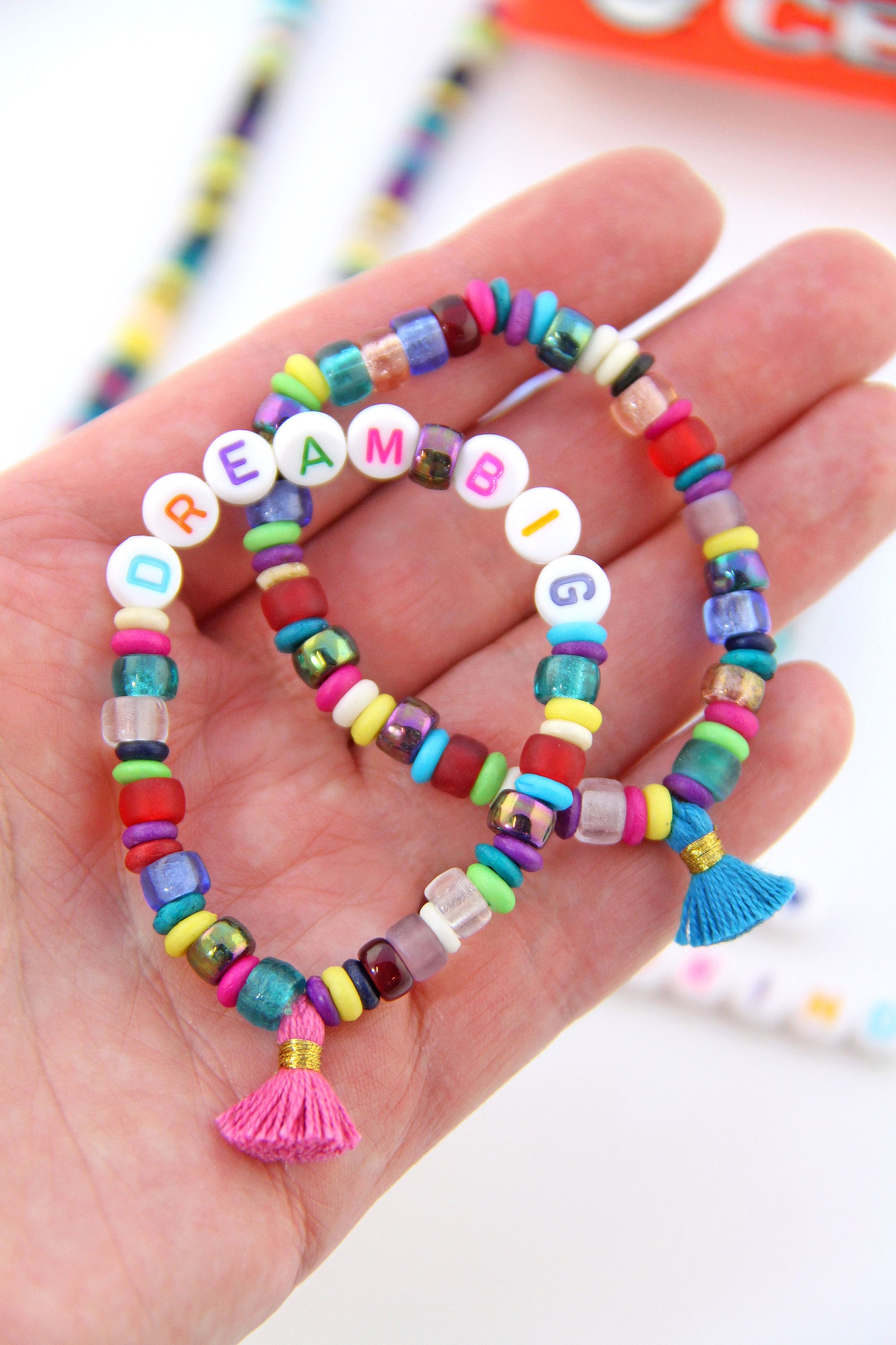 Kids DIY Craft Kit: Make 6 Beaded Name Bracelets, Colorful Heishi Beads ...