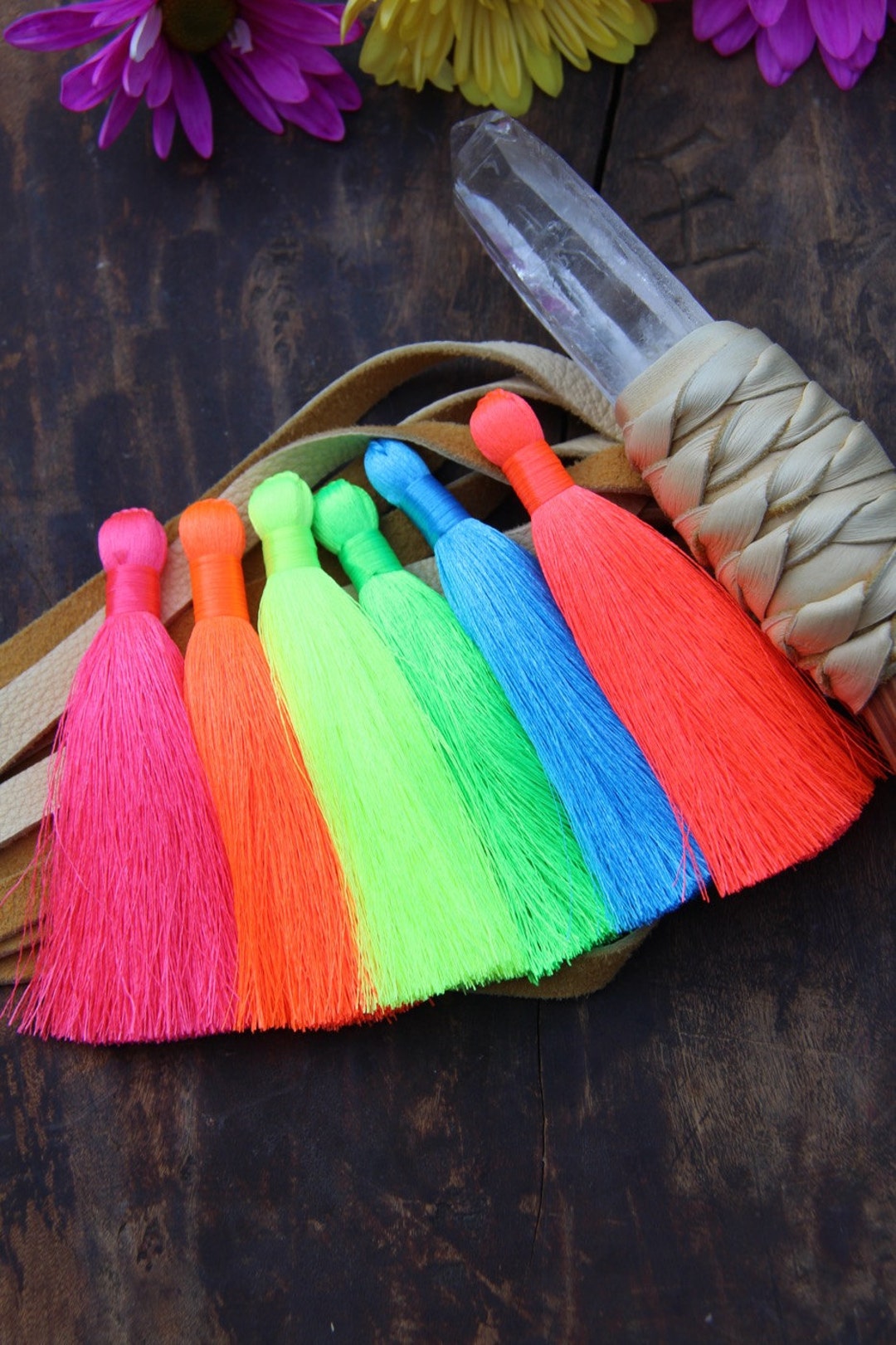 Neon Tassels, 3 Fluorescent Silky Handmade Large Tassels, Bohemian ...