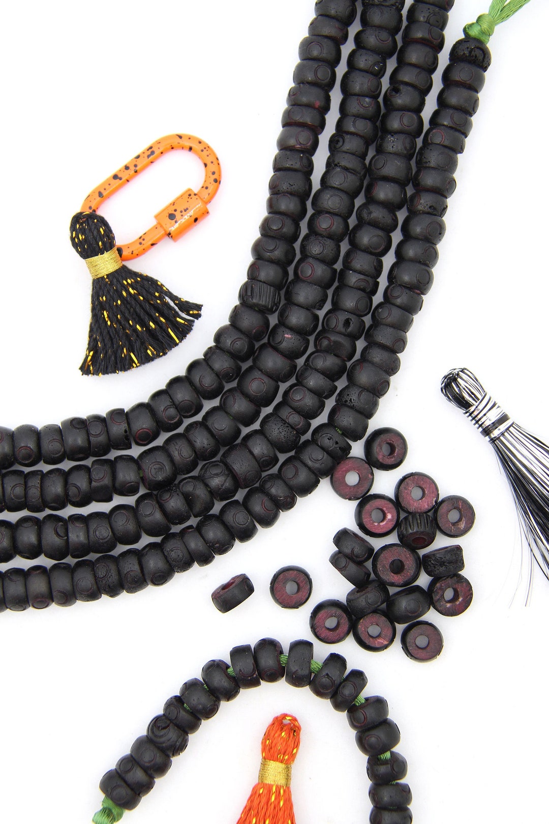 Large Hole Carved Donut Shaped Bone Beads, Black Spacers, 10x5mm ...