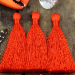 Aurora Red Pantone Silky Luxe Tassels, Fringe Charm, Handmade Long ...