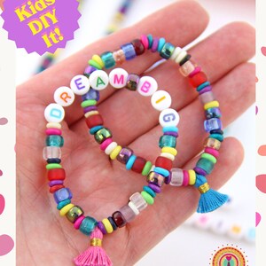 Kids DIY Craft Kit: Make 6 Beaded Name Bracelets, Colorful Heishi Beads ...