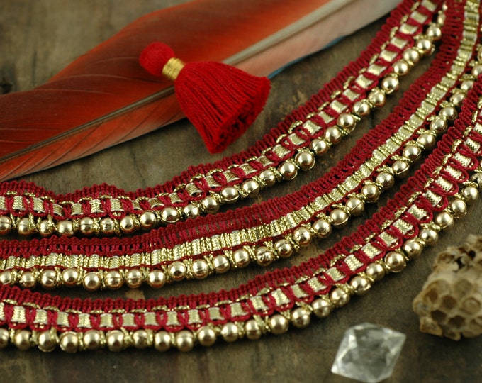 Beaded Fringe Trim, Merlot Red, Traditional Indian Beaded Ribbon, Boho ...