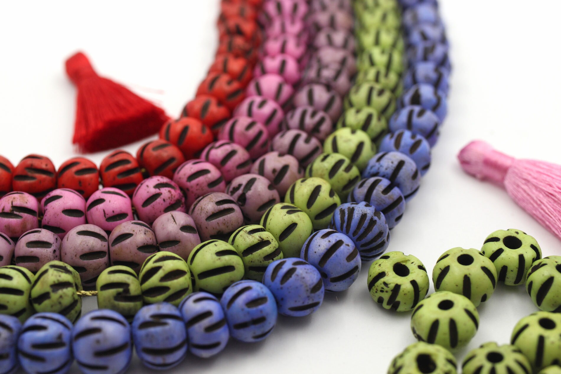 Hand Carved Melon Bone Beads, 11x9mm, Bohemian Yoga Jewelry Making ...
