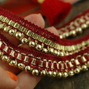 Beaded Fringe Trim, Merlot Red, Traditional Indian Beaded Ribbon, Boho ...