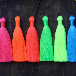 Neon Tassels, 3 Fluorescent Silky Handmade Large Tassels, Bohemian ...