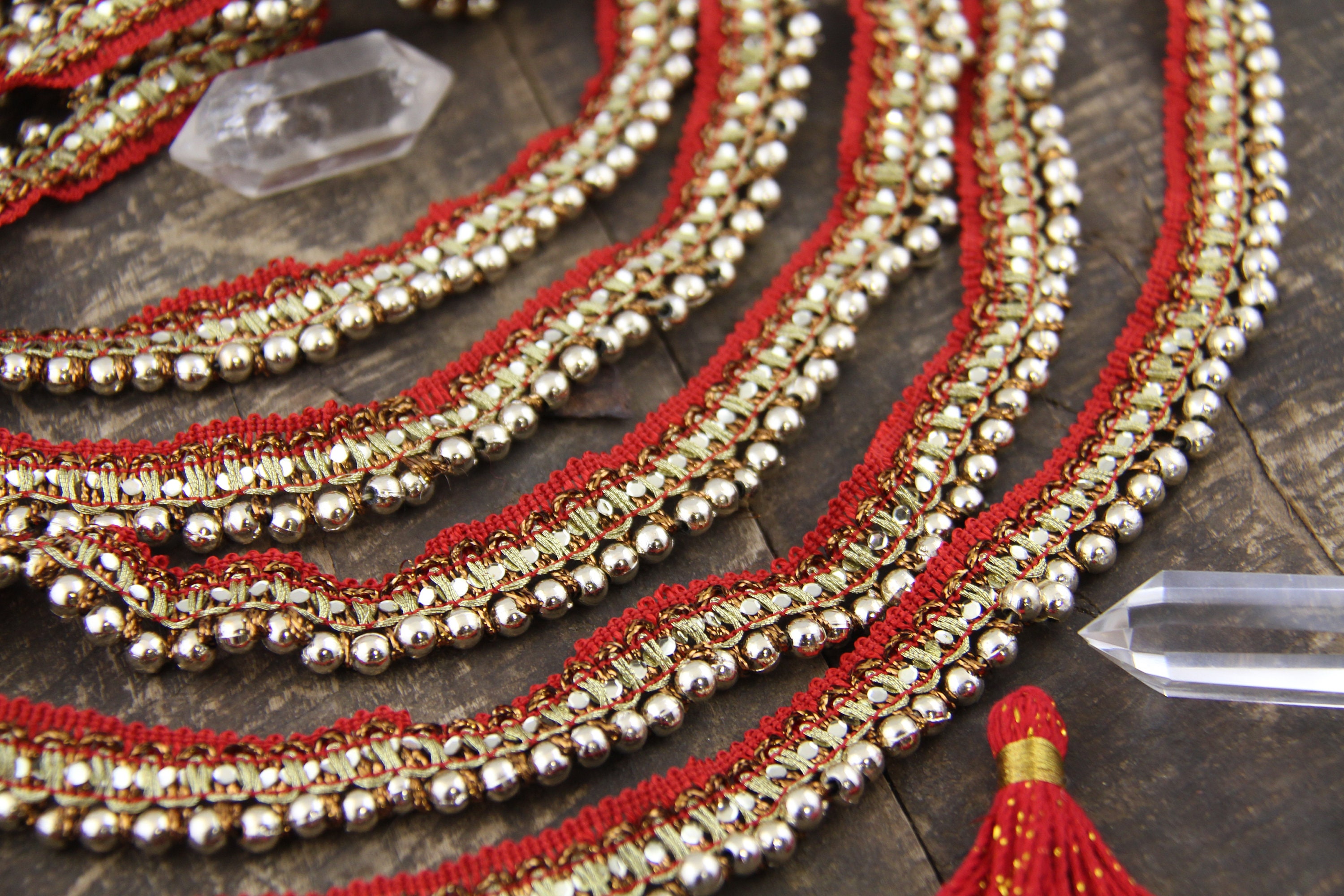 Beaded Fringe Trim, Cherry Red, Traditional Indian Beaded Ribbon, Boho ...