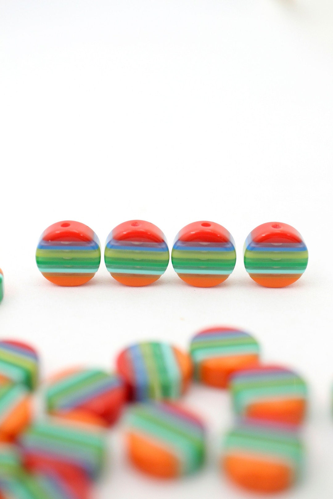 12mm Tab Retro Striped Italian Poly Resin Bead, DIY Crafts, Macrame ...