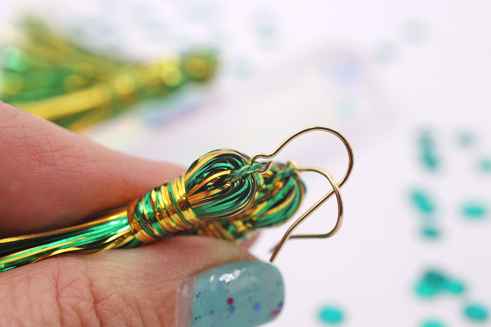 St. Patrick's Day Tinsel Tassels, 2.5" Green & Gold Metallic Tassel ...