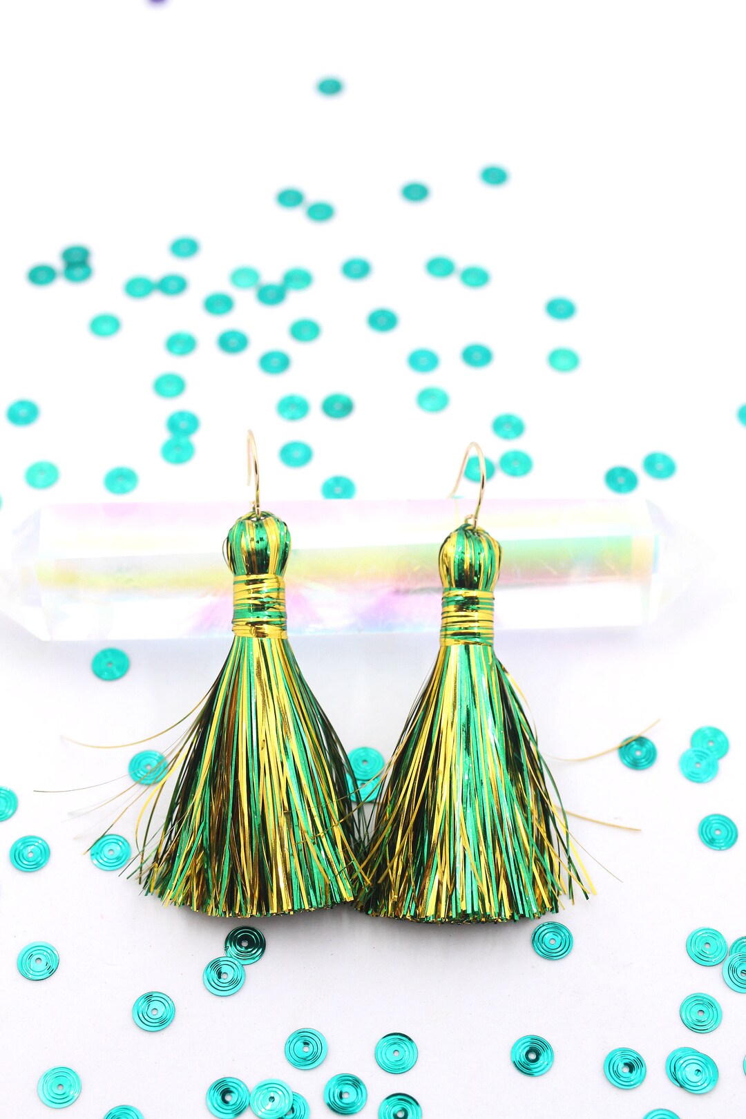 St. Patrick's Day Tinsel Tassels, 2.5" Green & Gold Metallic Tassel ...