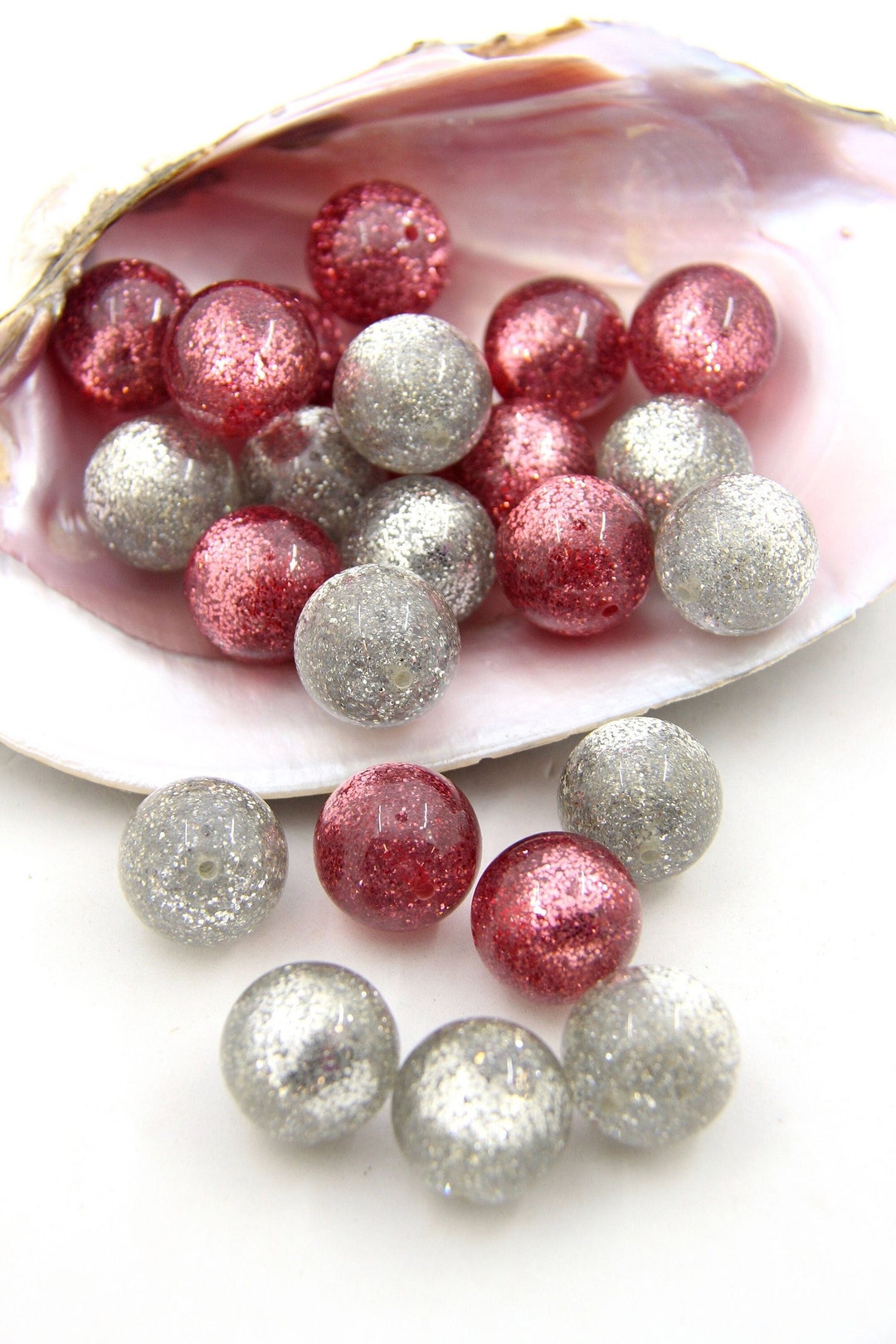 Glittery Round Italian Resin Beads, 20mm, 1 Focal Bead, Pink or Silver ...