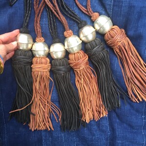 Oversized Large Moroccan Leather Tassel, Black or Brown, Large Metal ...
