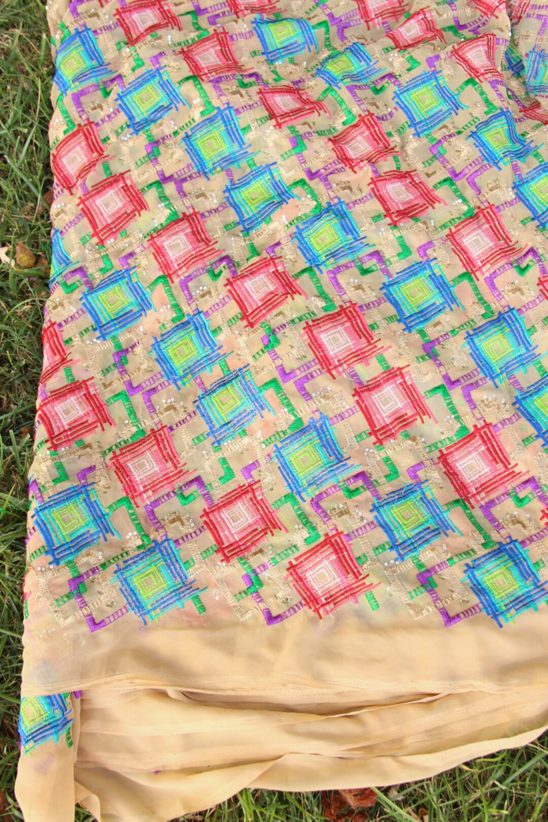 Decadent Diamonds Embroidered Silk Fabric From Rajasthan, India Textile ...