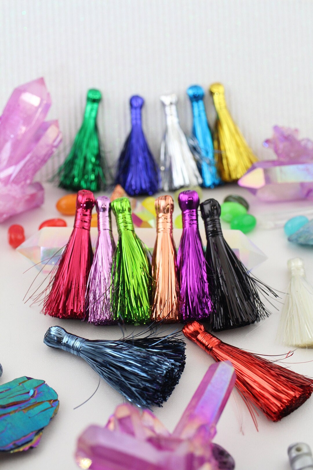 Tinsel Tassels, 2.5" Metallic Tassels, Lurex Fringe, Focal Pendant, DIY ...