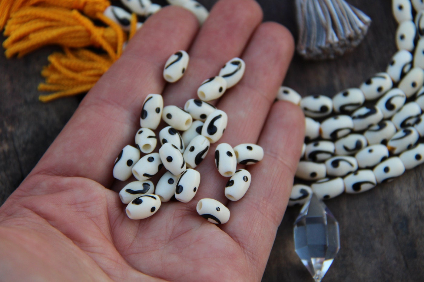 Cream Barrel : Hand Painted Comma Bone Beads 6x8mm 22 Large - Etsy