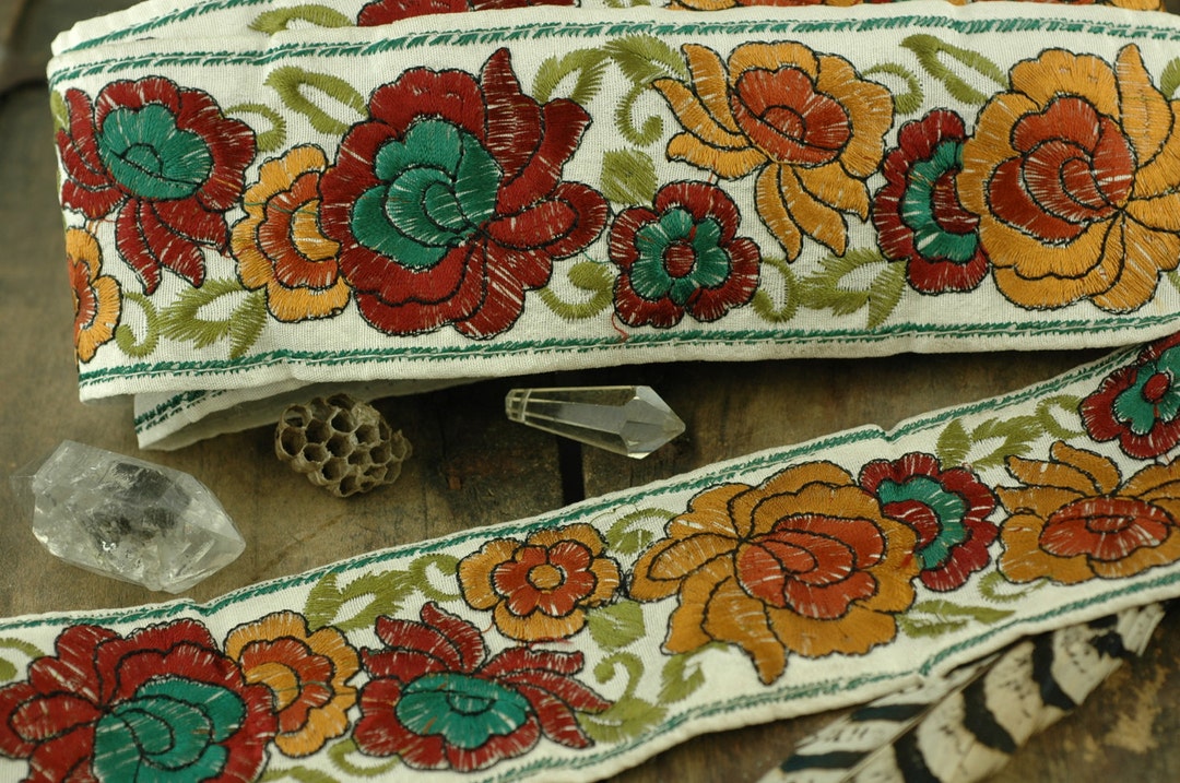 White, Burgundy, Green, Mustard Silk Ribbon From India, Midsummer ...