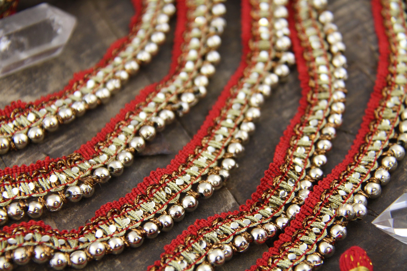 Beaded Fringe Trim, Cherry Red, Traditional Indian Beaded Ribbon, Boho ...