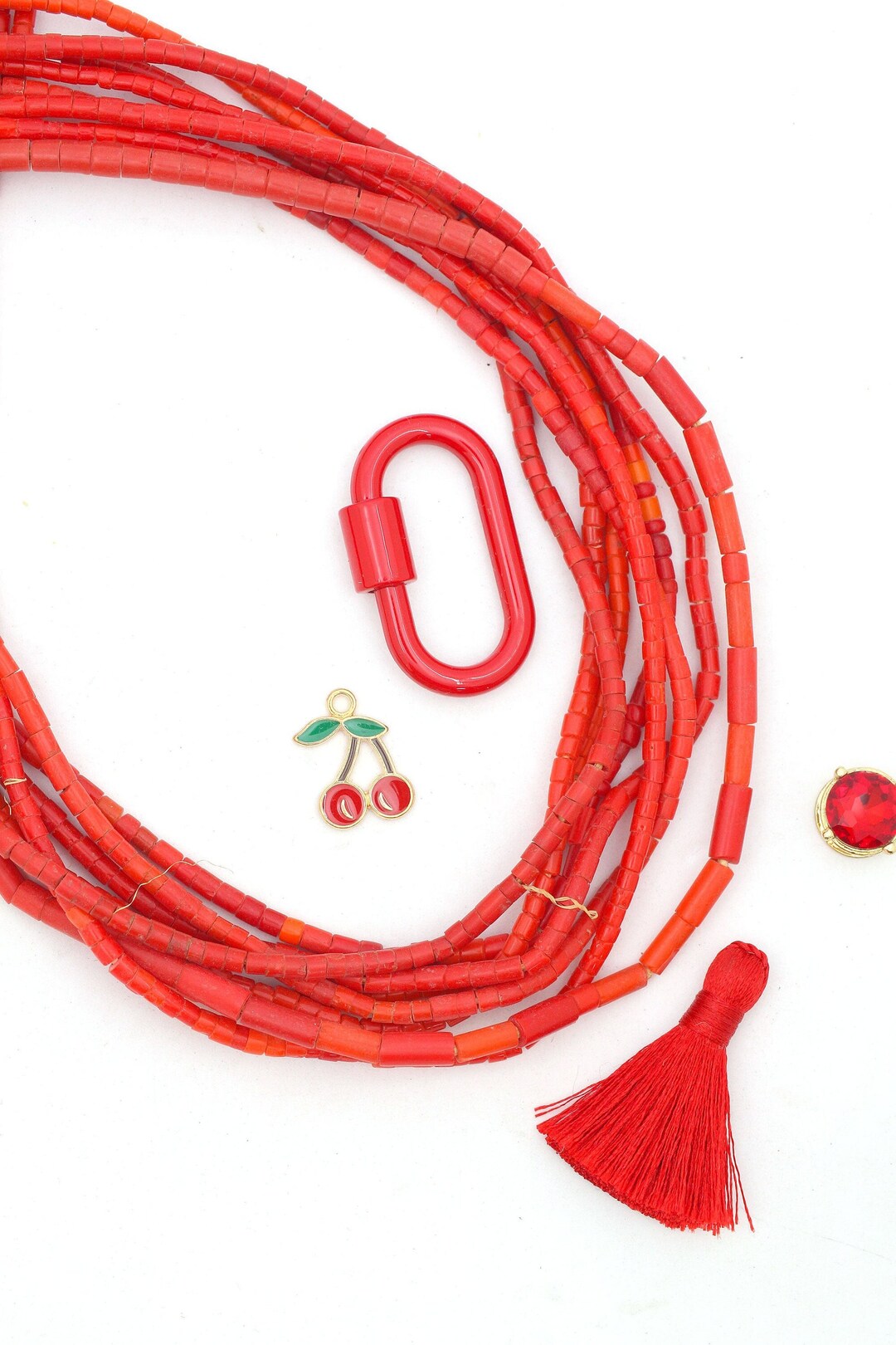Vintage Red African Glass Cylinder Bead Necklace From Gambia, 3-4mm ...