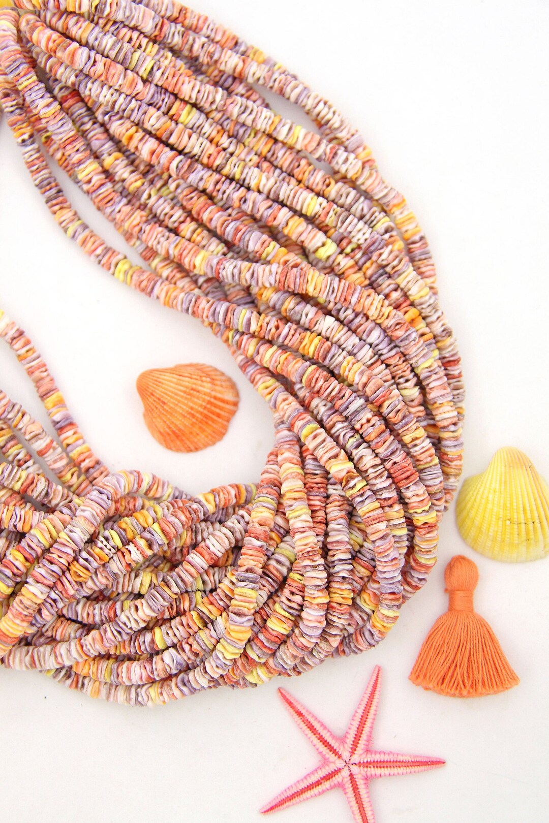 Rainbow Pectin Shell Wavy Heishi Beads, 6mm, 16" Strand, DIY Jewelry ...