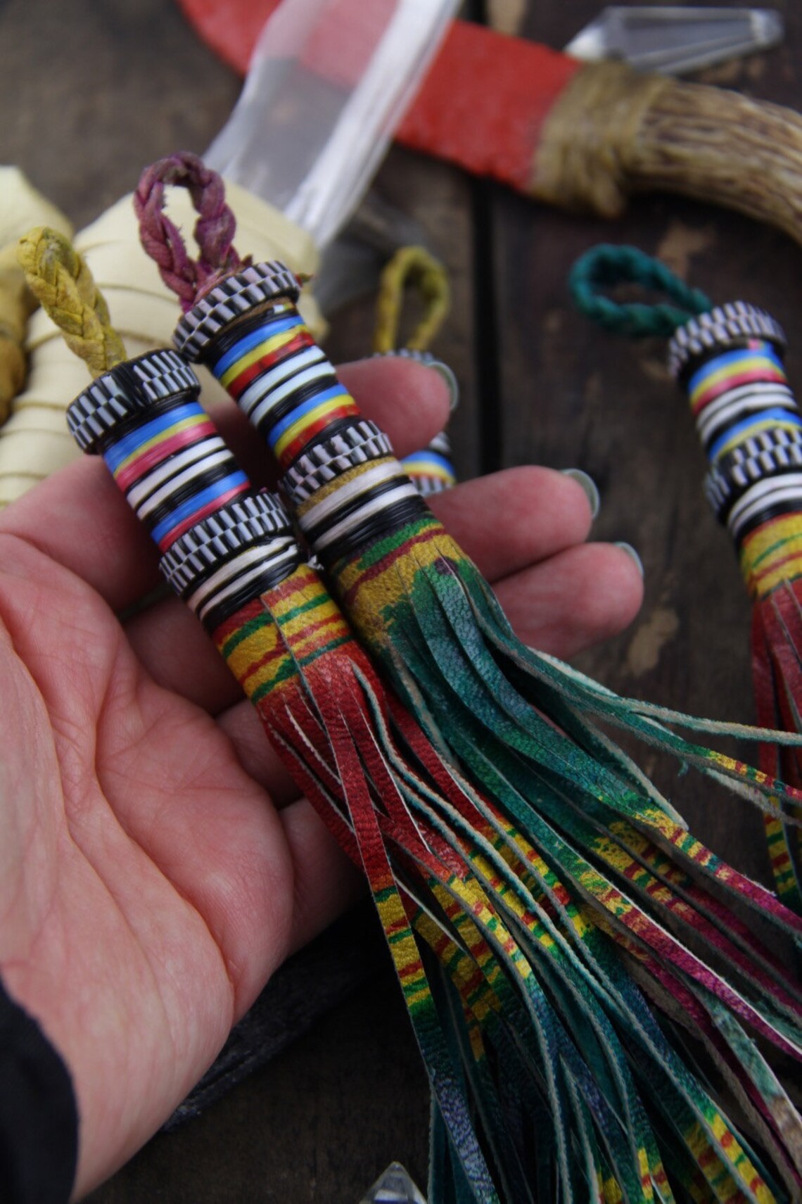 Ombre Multi-colored Goat Leather Tassel, African Tuareg Fringe, Purse ...