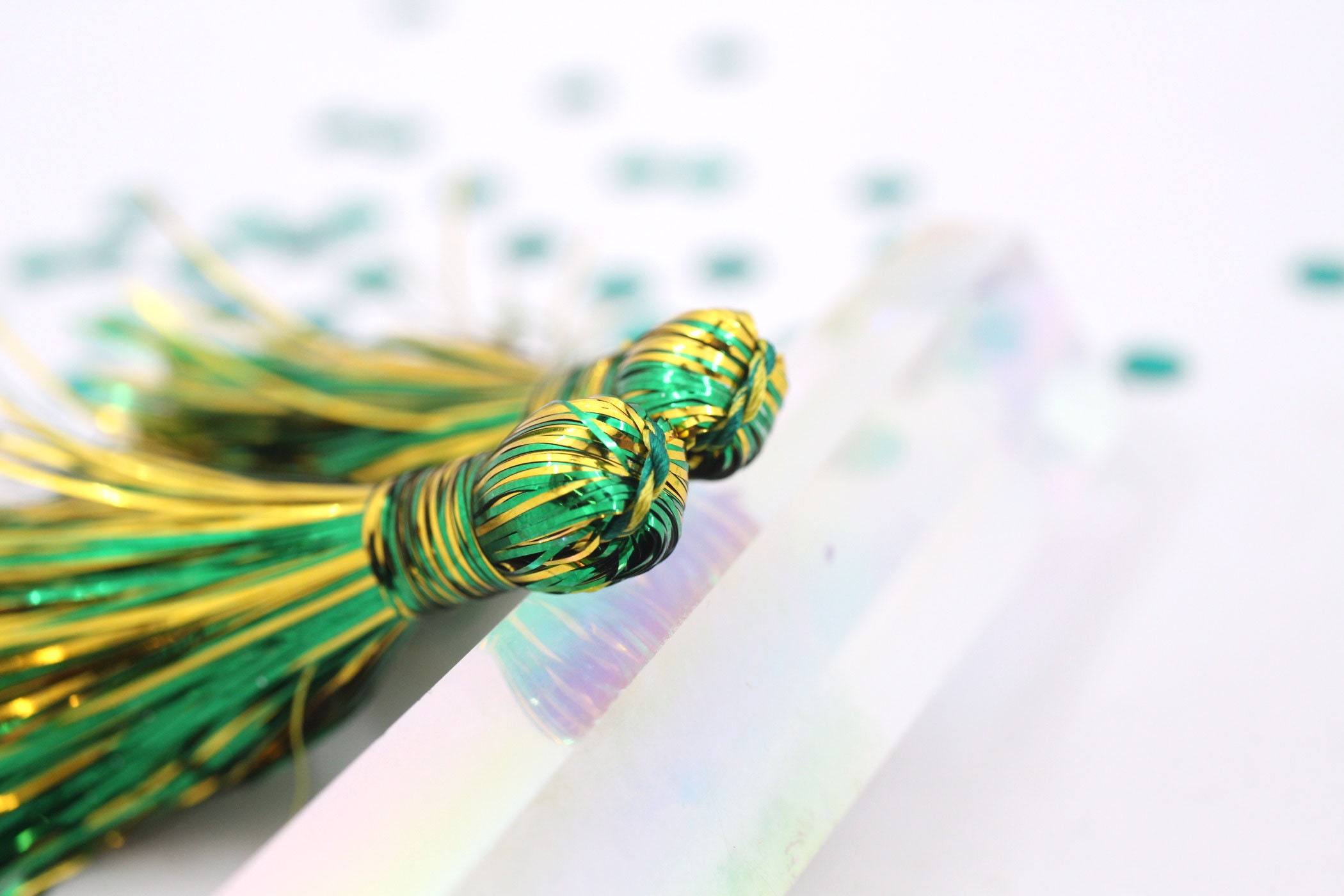 St. Patrick's Day Tinsel Tassels, 2.5" Green & Gold Metallic Tassel ...