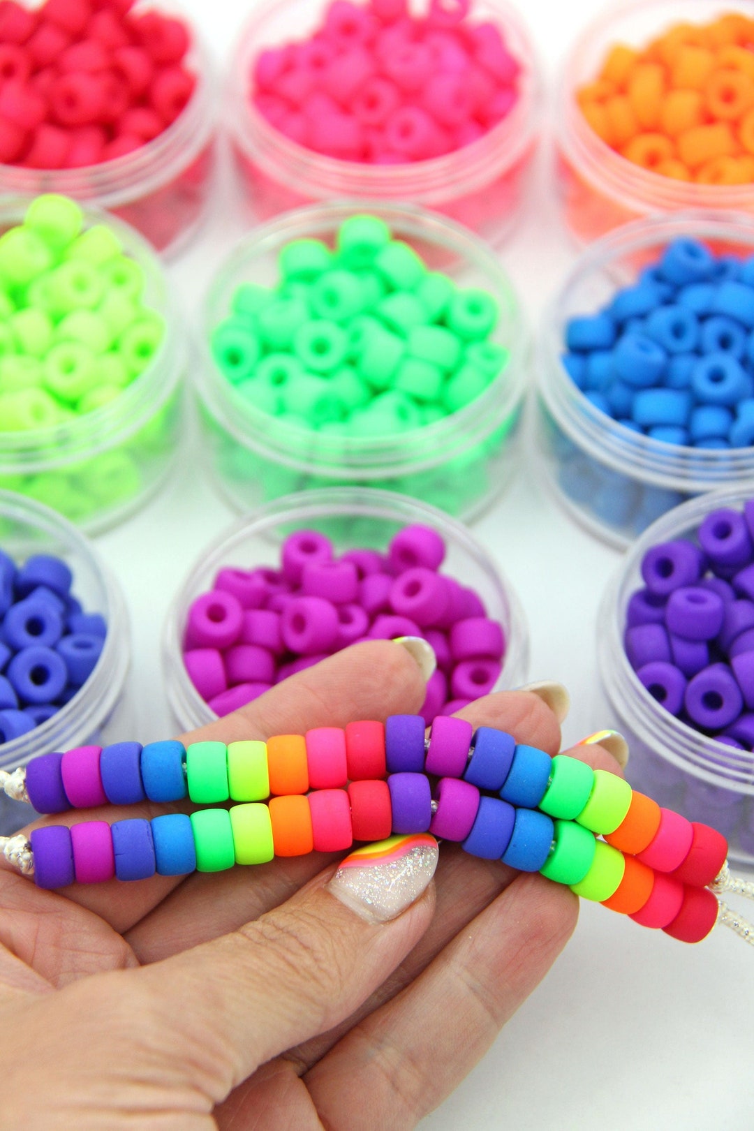 Matte Neon Pony Beads, Czech Glass, 10 Pieces, Beaded Jewelry Making ...