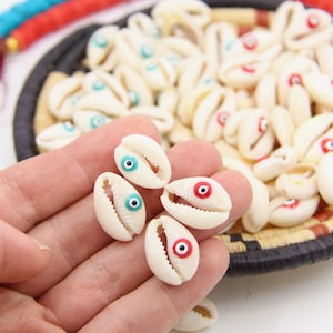 Evil Eye Painted Cowry Shell Charm, Pukka Shell, Good Luck Pendant ...