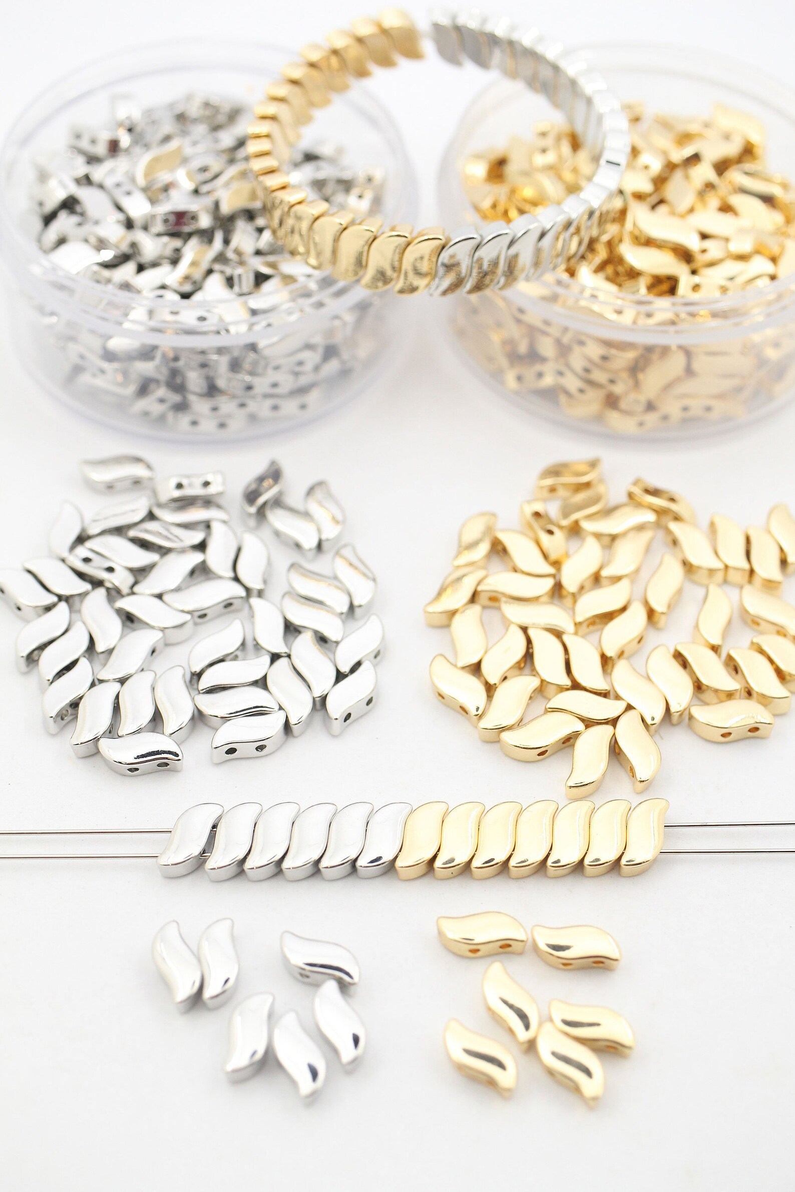 Enamel Flame Beads, Gold & Silver, 2-hole Beads, DIY Elastic Bracelets ...