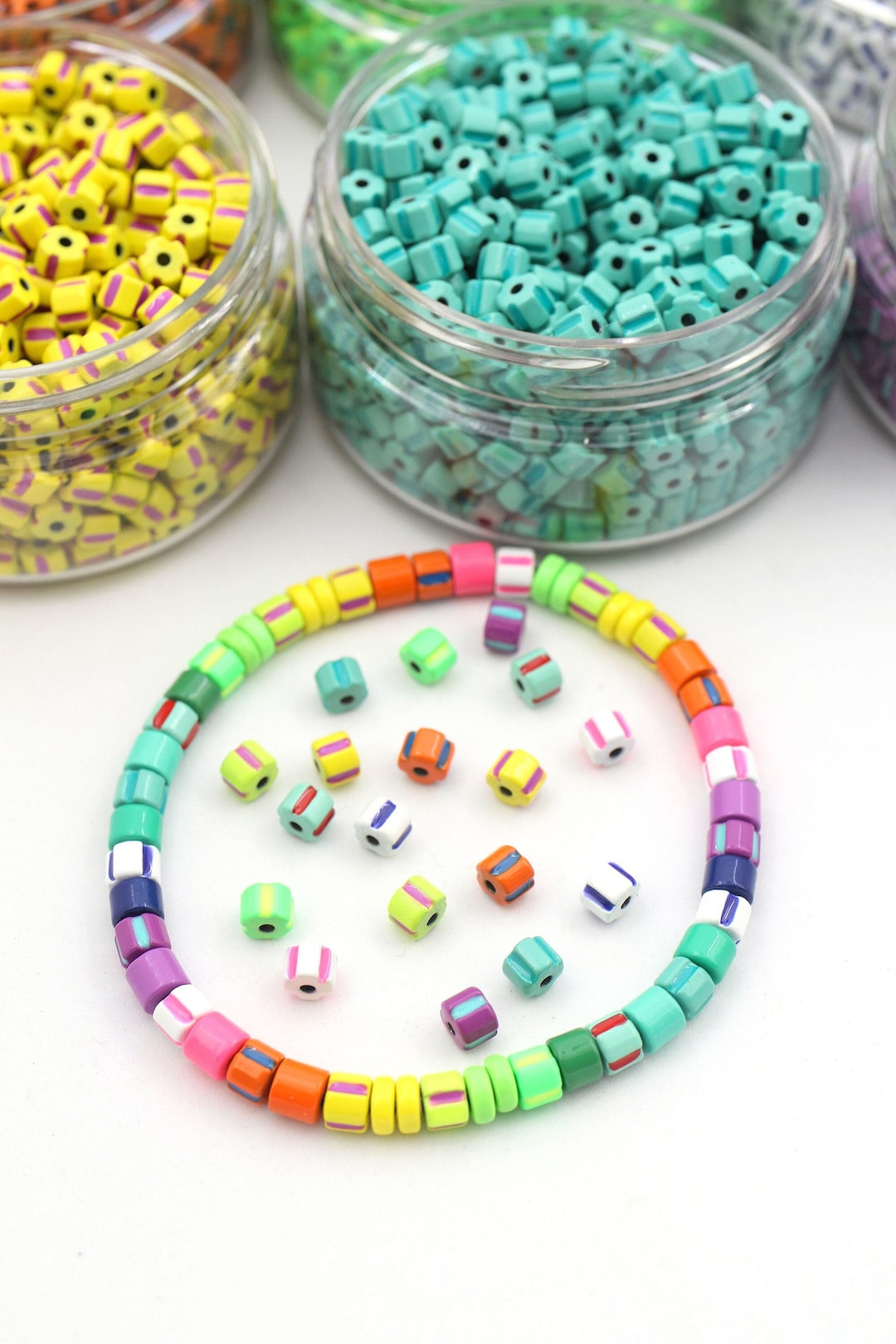 Striped Candy Disc Enamel Heishi Beads, 4mm, for Stretch Bracelets, 5 ...