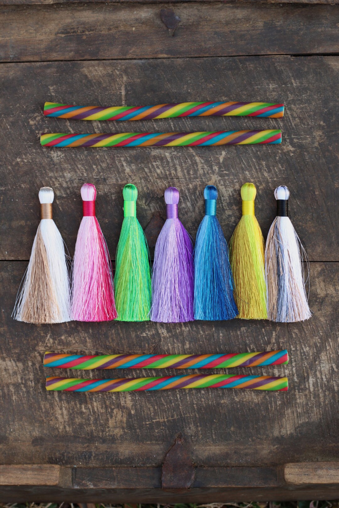 Color Block Silky Luxe Tassels, Assorted Colors, 3.5" Handmade Fringe ...