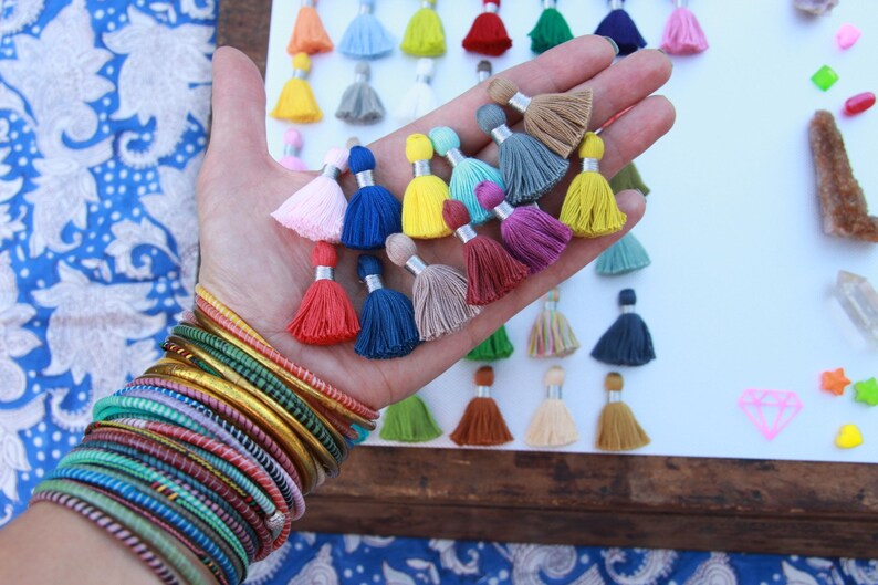 Mini Jewelry Tassels With SILVER Binding, Handmade 1.25" Cotton Tassel ...