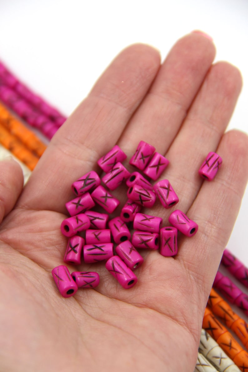 Carved Tribal Designs: XI Pattern, Large Hole Bone Beads, 5x8mm, Boho ...