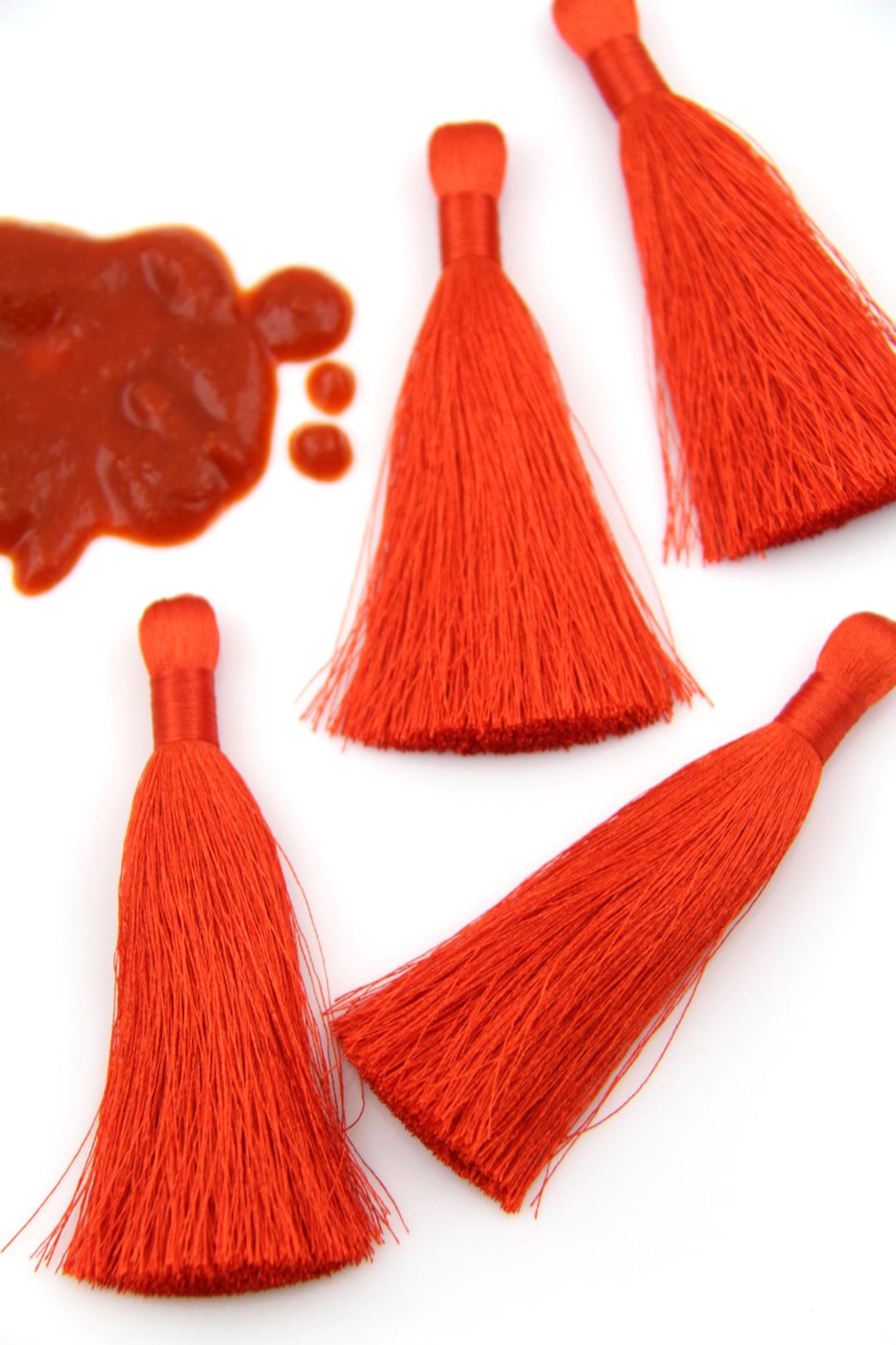 Aurora Red Pantone Silky Luxe Tassels, Fringe Charm, Handmade Long ...